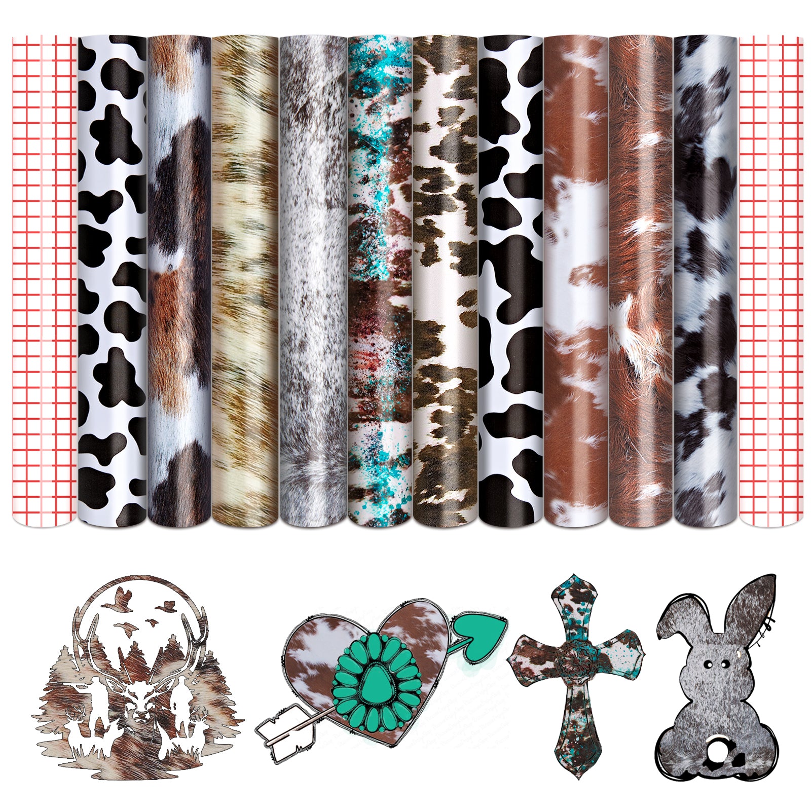 Tintnut Cowhide Permanent Vinyl - 10 Sheets 12"x10", Cow Print Adhesiv ...