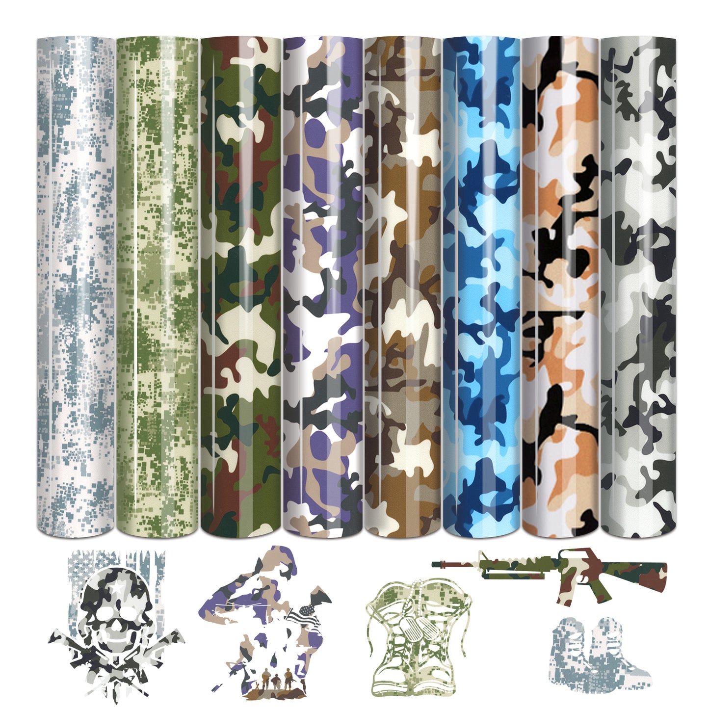 Tintnut Camo Heat Transfer Vinyl - 8 Sheets 12 x 10 inch PU Army Patte ...